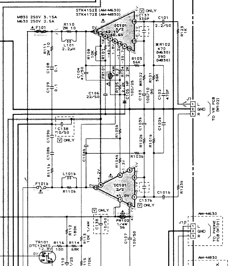 Wzmacniacz Akai Am-M630 - składowa stała na wyjściu