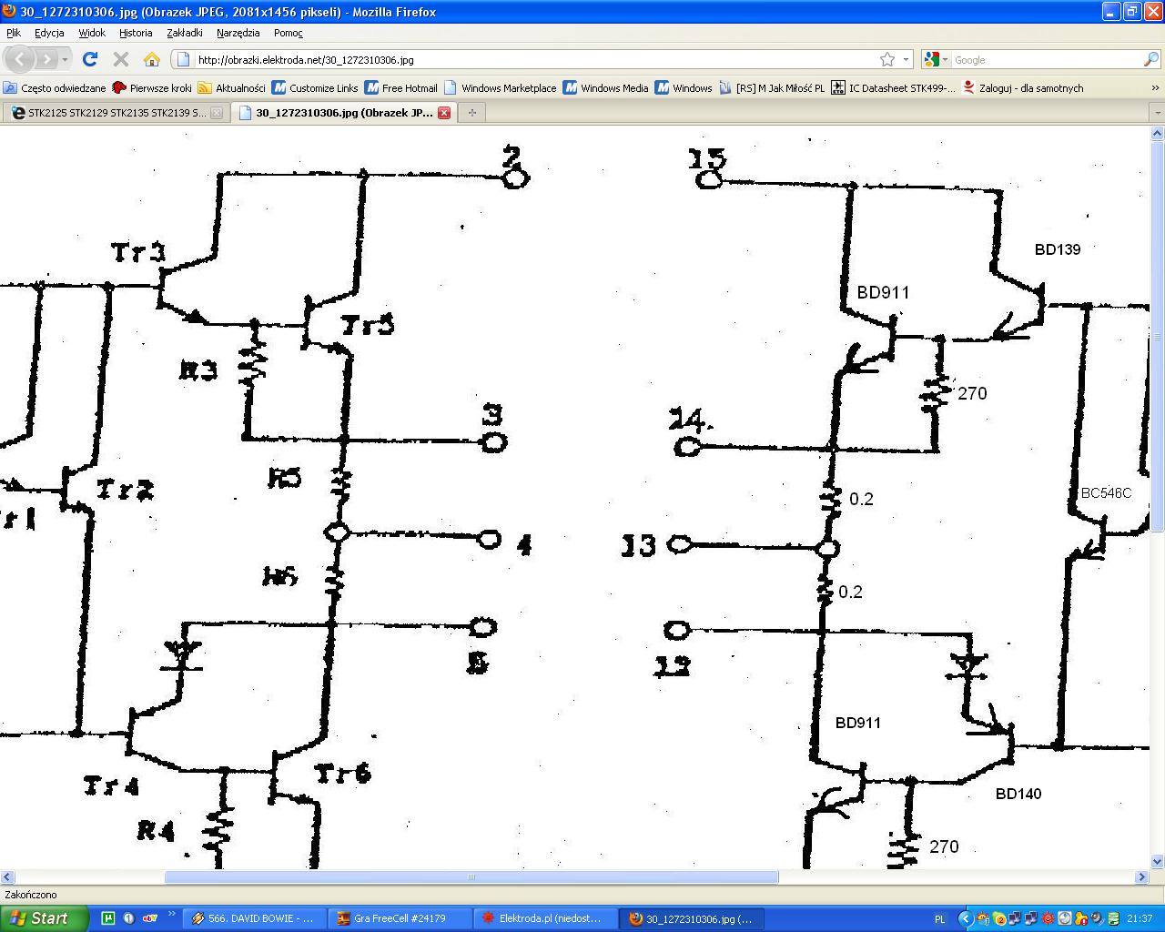 Schematy i wartości elementów dla końcówek mocy STK2125-STK2145