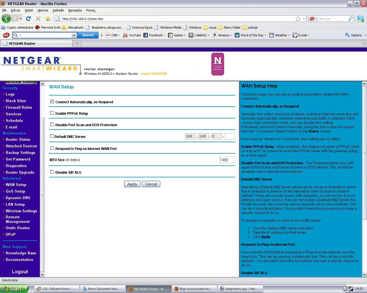 Netgear DGN2000 - jak przywrócić poprawne ustawienia po przekierowaniu ...
