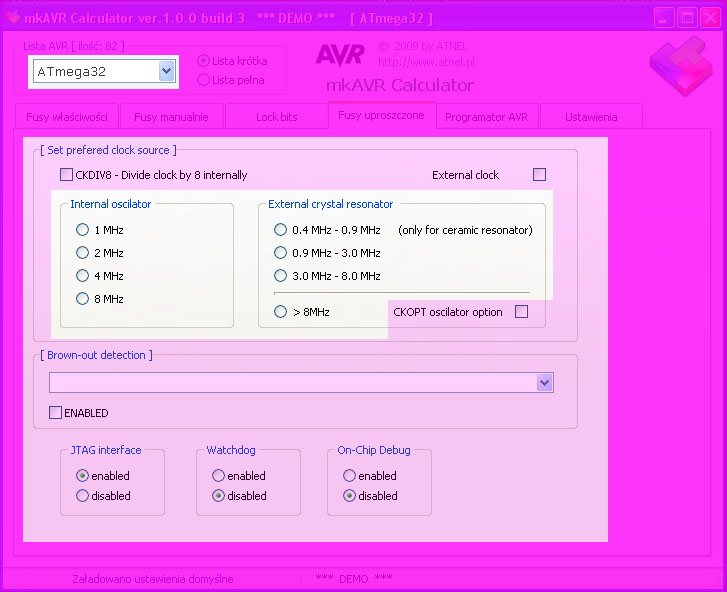 AVR fuse Calculator i programator graficzny z avrdude - 4