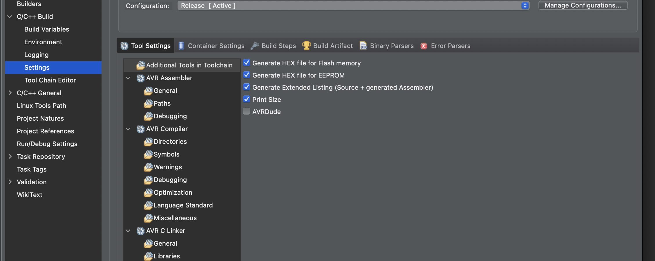 Konfiguracja Eclipse z AVR Plugin na macOS 14 nie wyświetla zakładki AVR