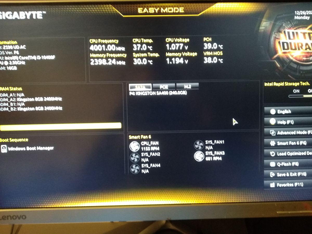 Gigabyte Z590 UD AC nie wykrywa Kingston SA400 240GB SSD w boot sequence - nowy komputer