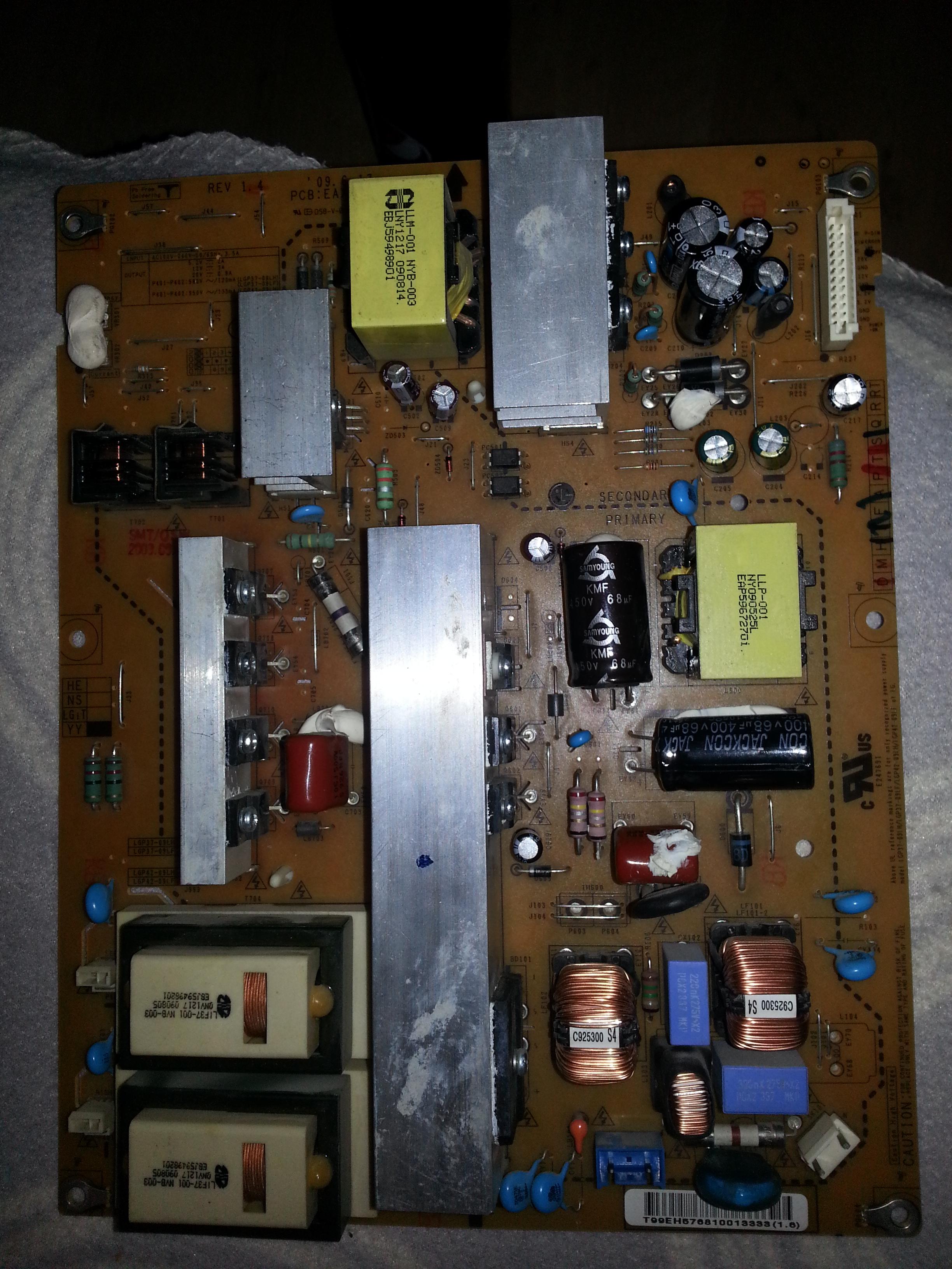 LG 37LH3000 - TV wyłącza się po 5 sek, wymienione kondensatory, brak ...