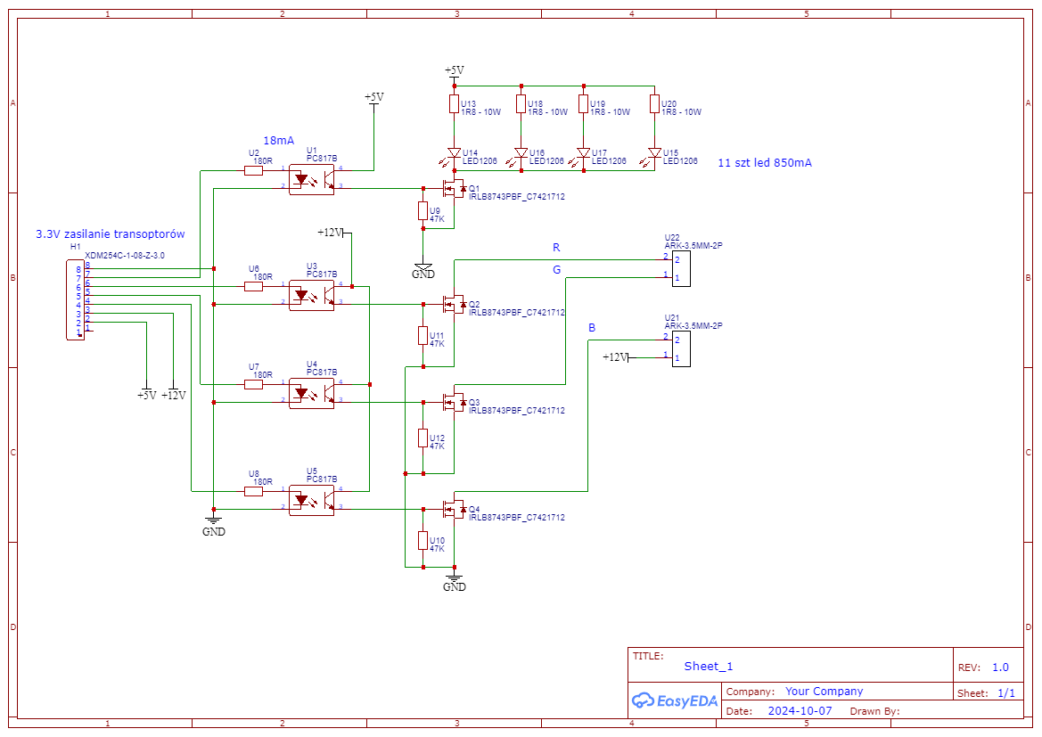 Schemat sterowania taśmą LED 12V i power LED - prośba o weryfikację