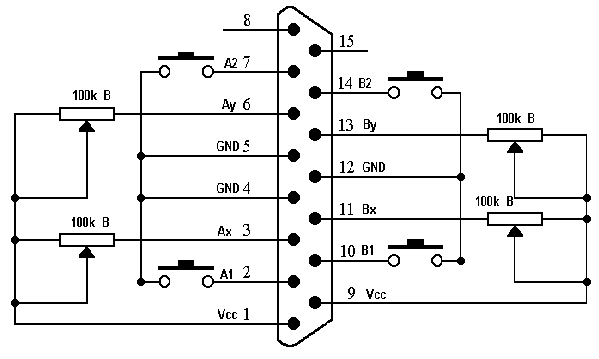 Schemat podłączenia 4 potencjometrów i przycisków do gameportu - DIY ...