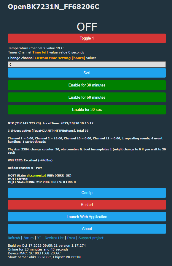 Scripting the behaviour of TuyaMCU relay OpenBeken - custom buttons, timers, events, countdown