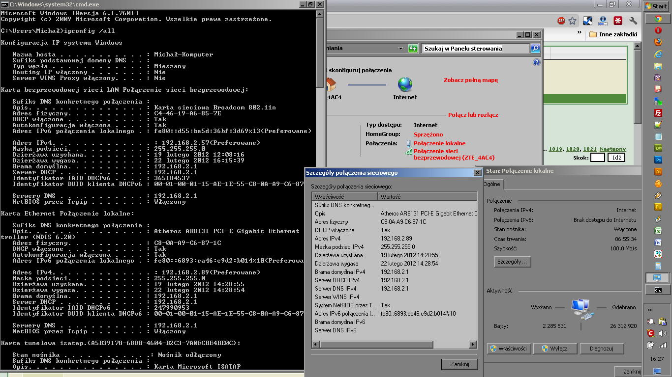 Neostrada modem zte ZXV10 W300 + switch tp-link tl-sf1008d - Brak internetu