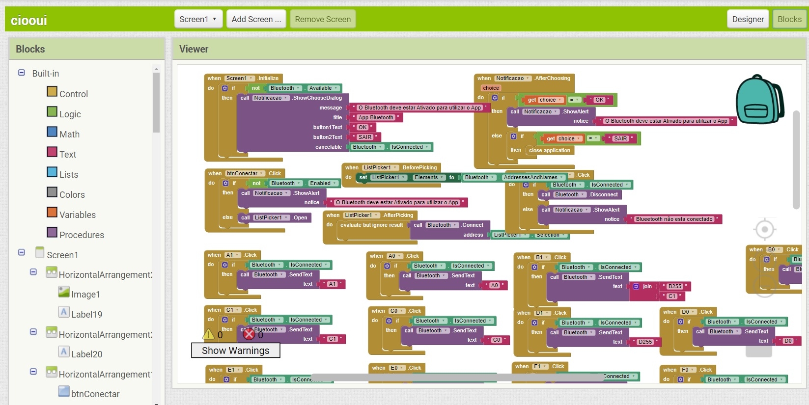 Sterowanie dwoma pinami Arduino UNO przez Bluetooth w MIT App Inventor