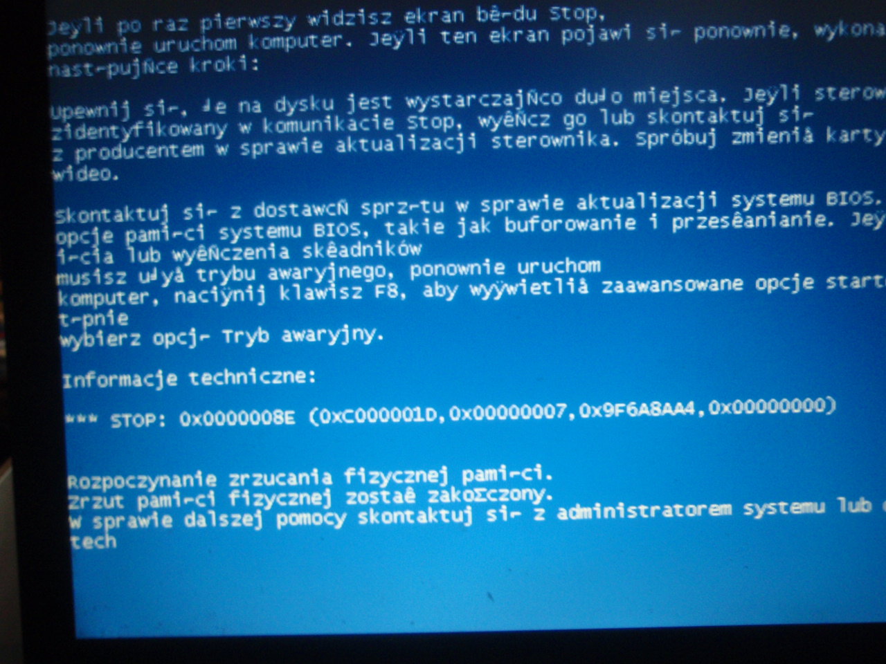 Niebieskie ekrany 0x0000008E na Lenovo Thinkpad R61i z WinXPPro 32-bit