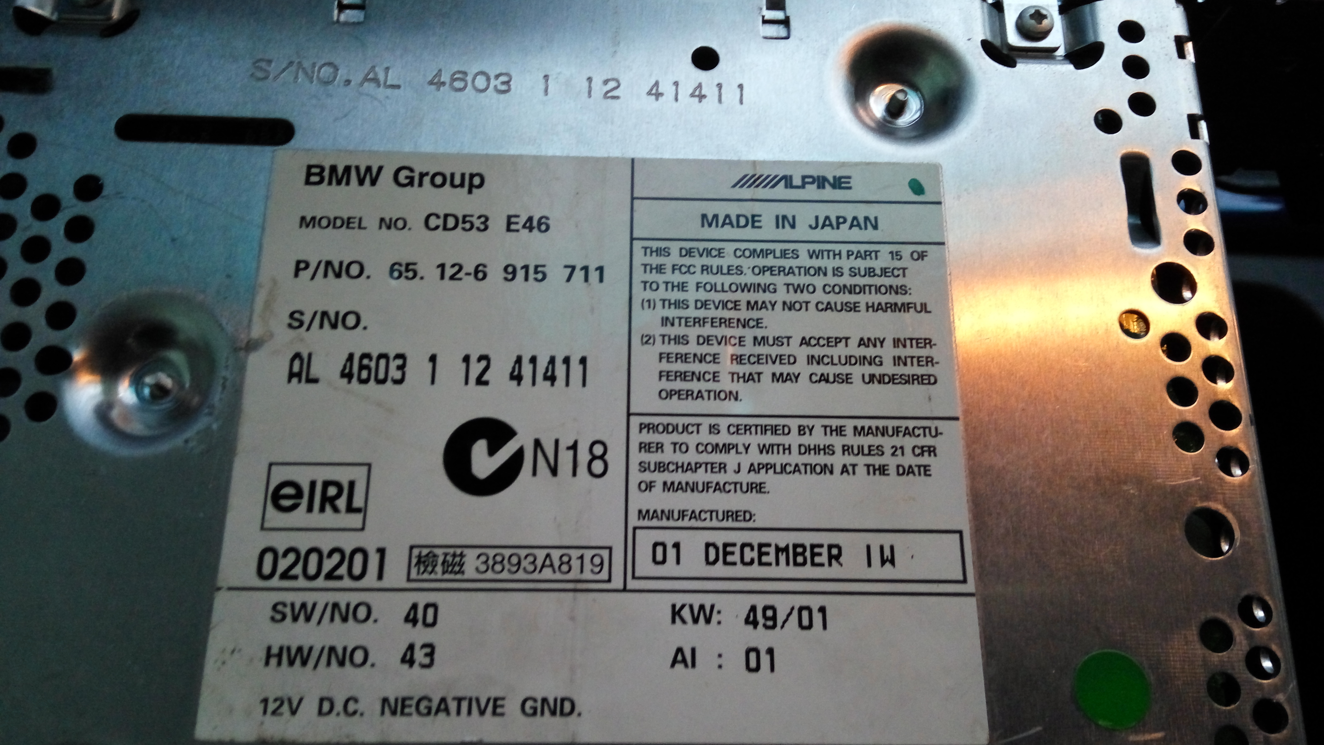 Alpine CD53 - BMW e46 - Potrzebny schemat lub oznaczenie elementu