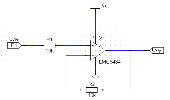 Dobór wzmacniacza LMC6484 i rezystora w prostowniku liniowym 1-4 kHz