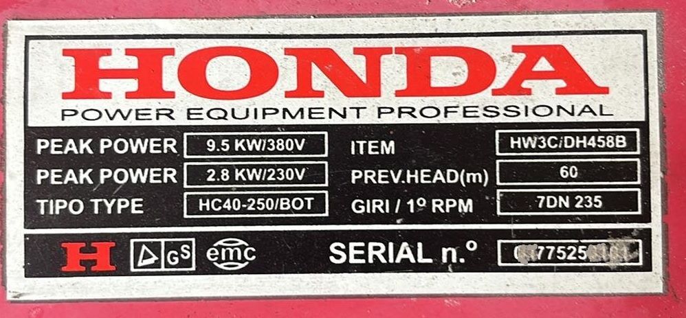 Agregat Honda EC 9500 typ HC40-250/BOT 9,5KW-380V, 2,8KW-230V