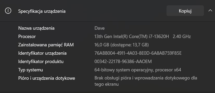 Dlaczego system pokazuje tylko 13,7 GB RAM z 16 GB? Jak to odblokować?