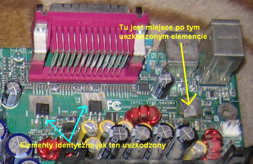 Jak wymienić spalony tranzystor na płycie Intel D845WN?
