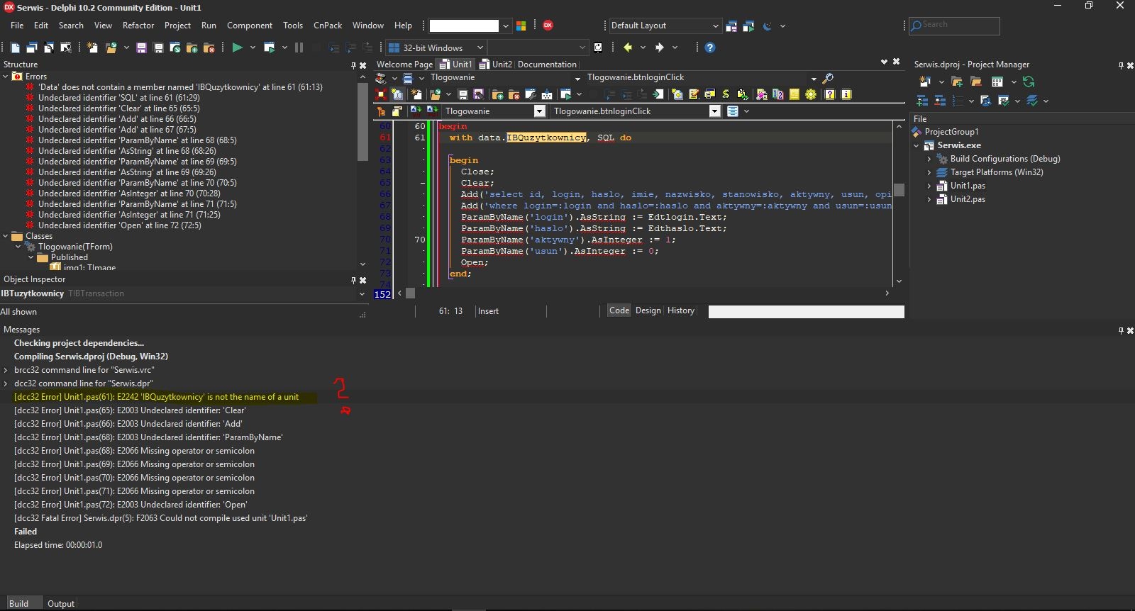 Jak rozwiązać błąd logowania w Delphi 10.3 z Firebird 2.5?