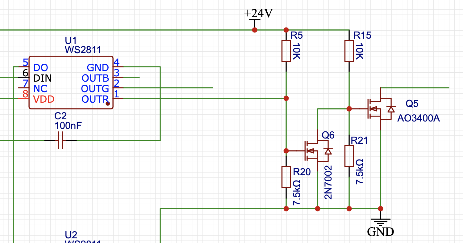 Podłączanie N-MOSFETów AO3400A i 2N7002 do sterowania LED 24V z WS2811 ...