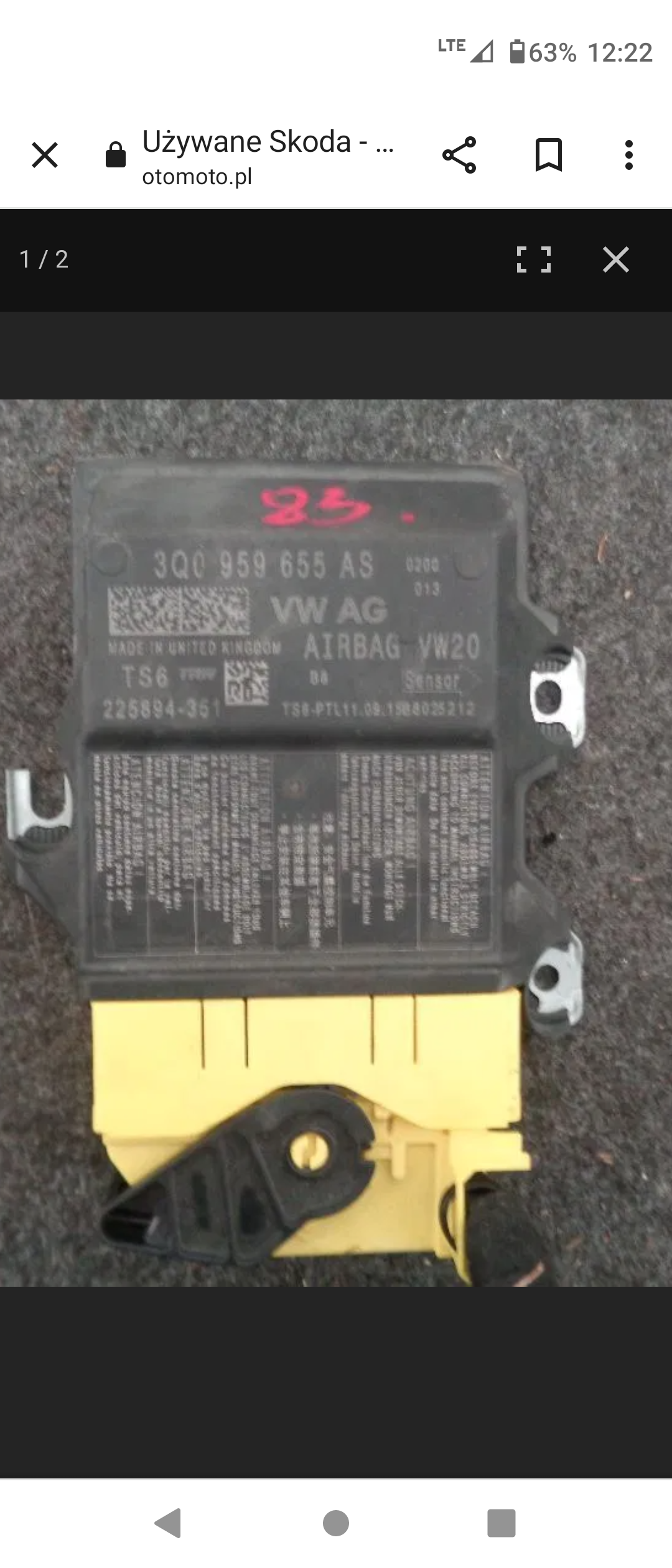 Czujnik wypadku dla poduszki (Airbag) Skoda Octavia 3 - błąd 8101A 15 ...