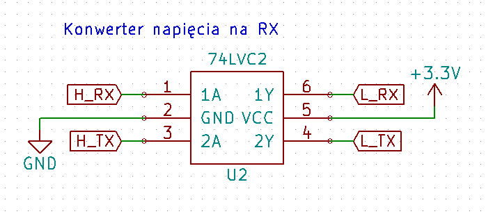 Konwersja stanów logicznych 74LVC125 dla UART RX/TX z 5V na 3,3V