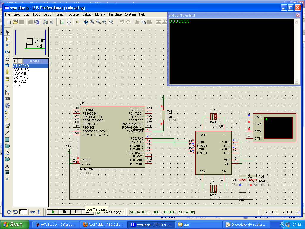 ATMega8: UART, flaga UDRE, problem z transmisją RS232, kod z datasheet'a