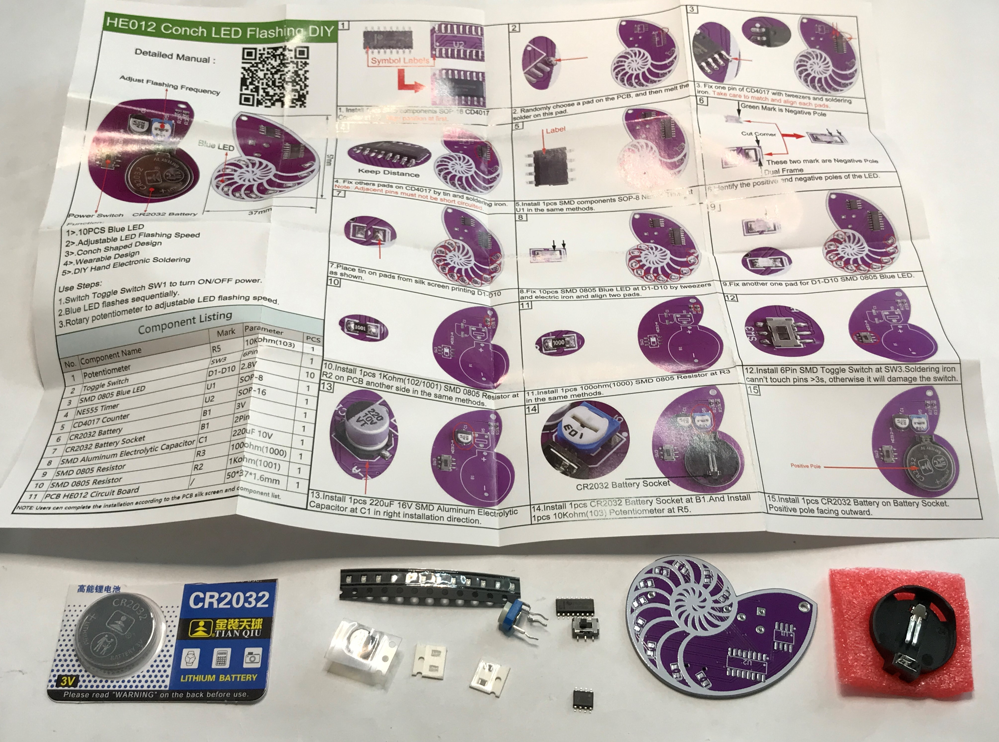 SMD learning kit/kit - LED shell animation - NE555 and CD4017