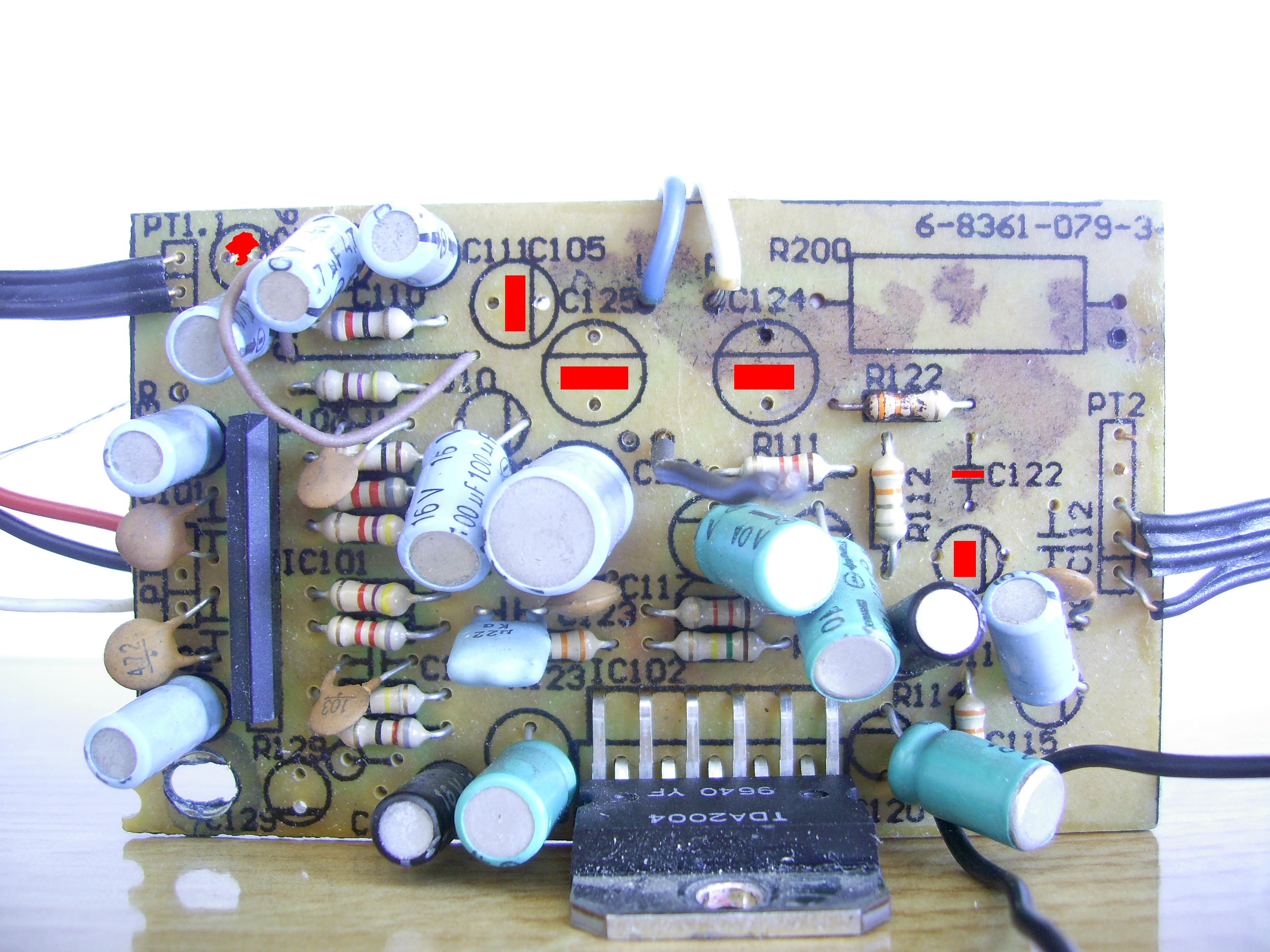 Wartości kondensatorów i podłączenia dla wzmacniacza TDA2004 i LA3161