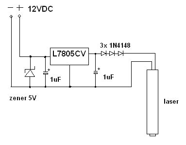 Zasilanie modułu lasera 5V z zasilacza 12V DC przez stabilizator L7805 ...