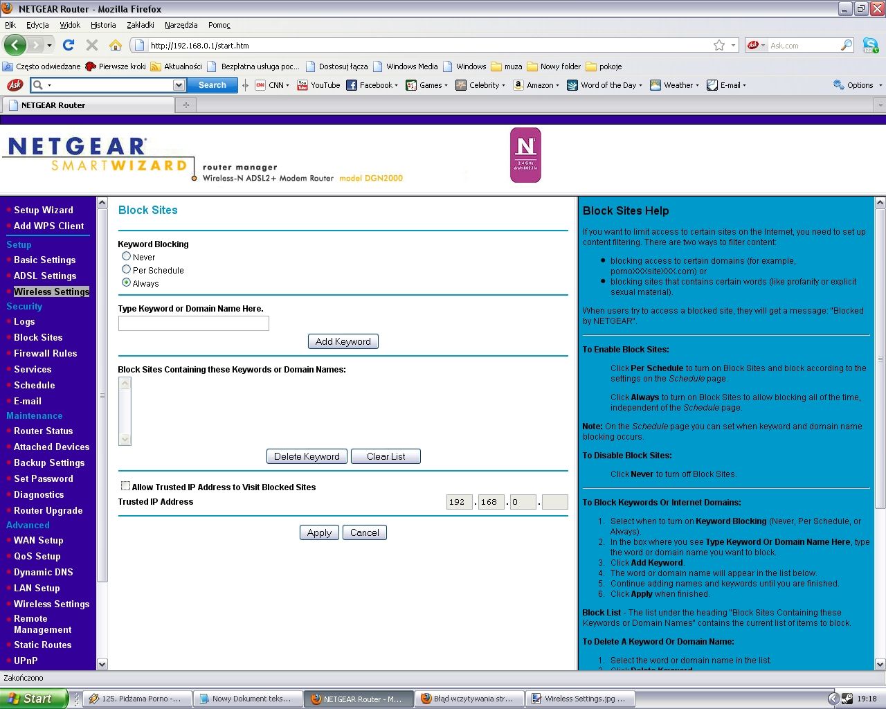 Netgear DGN2000 - jak przywrócić poprawne ustawienia po przekierowaniu ...