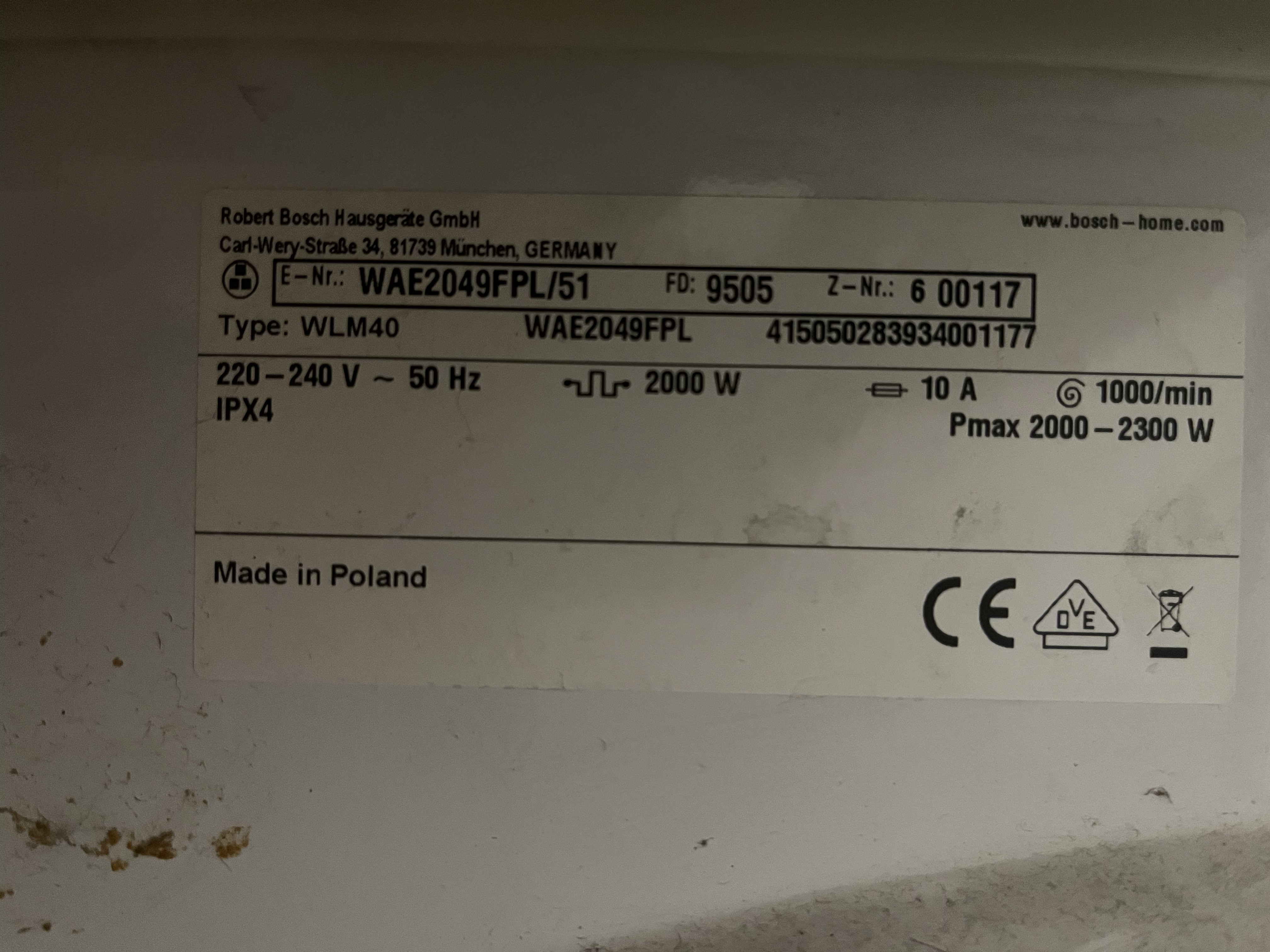 [Rozwiązano] Bosch WAE2049FPL/51 typ WLM40 serie4 - woda odprowadzana ...
