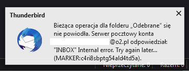 Thunderbird 102.5.1, konto o2.pl IMAP: błąd połączenia, sprawdź ustawienia serwera