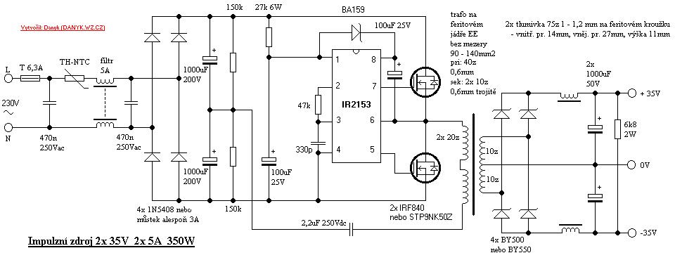 IR2153 - Wyzwania przy budowie przetwornicy 230VAC/+-65VDC 350W