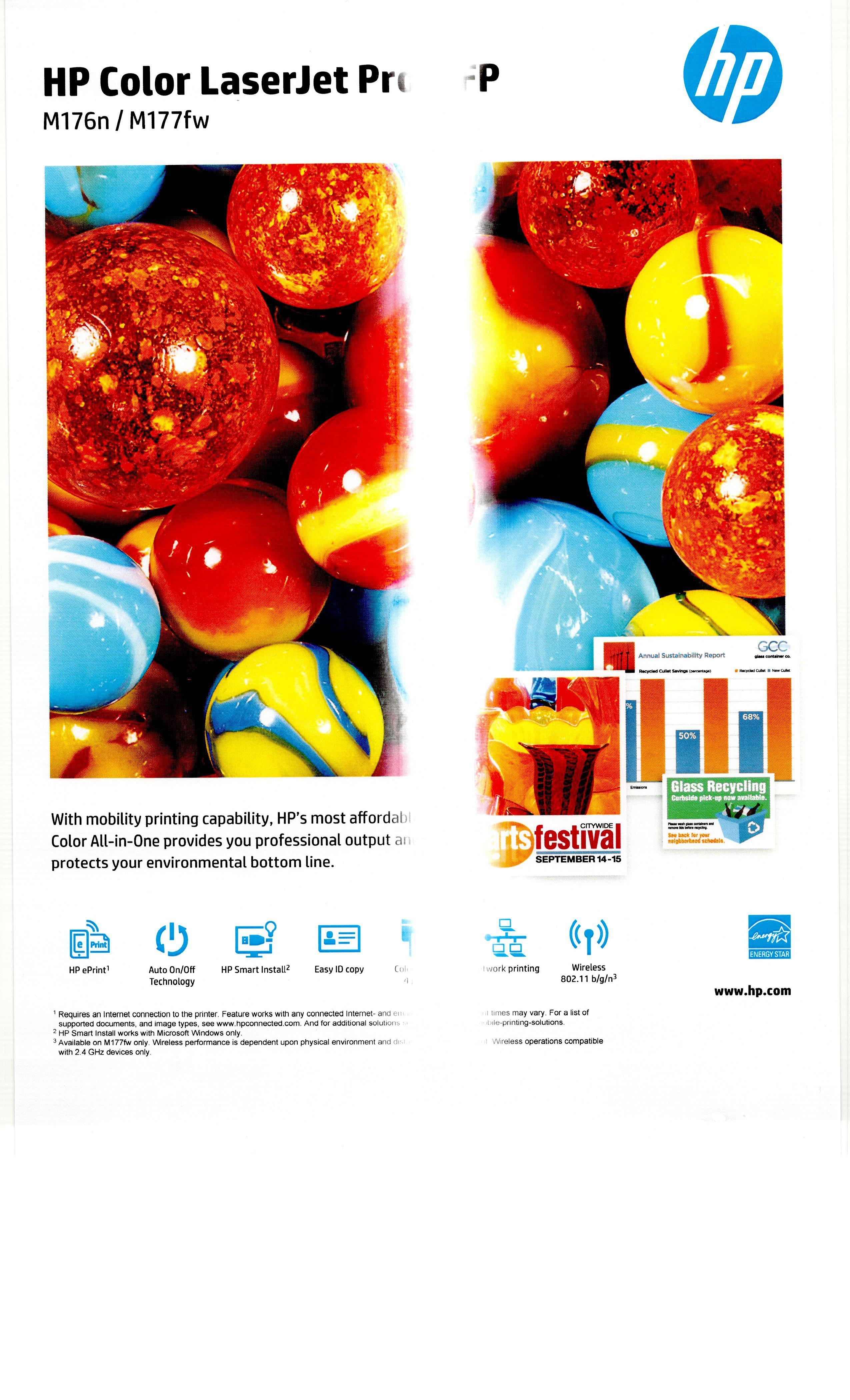 Drukarka HP color laserjet pro mfp m177fw biały pas na wydruku