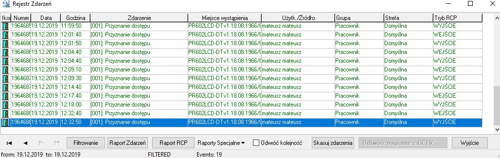 Konfiguracja Roger PR Master 4: Raporty obecności bez wyjść