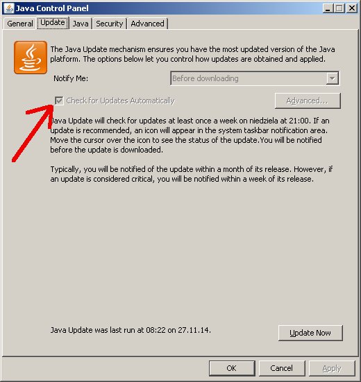 Windows - Wyłączenie aktualizacji oprogramowania Java pod Windows