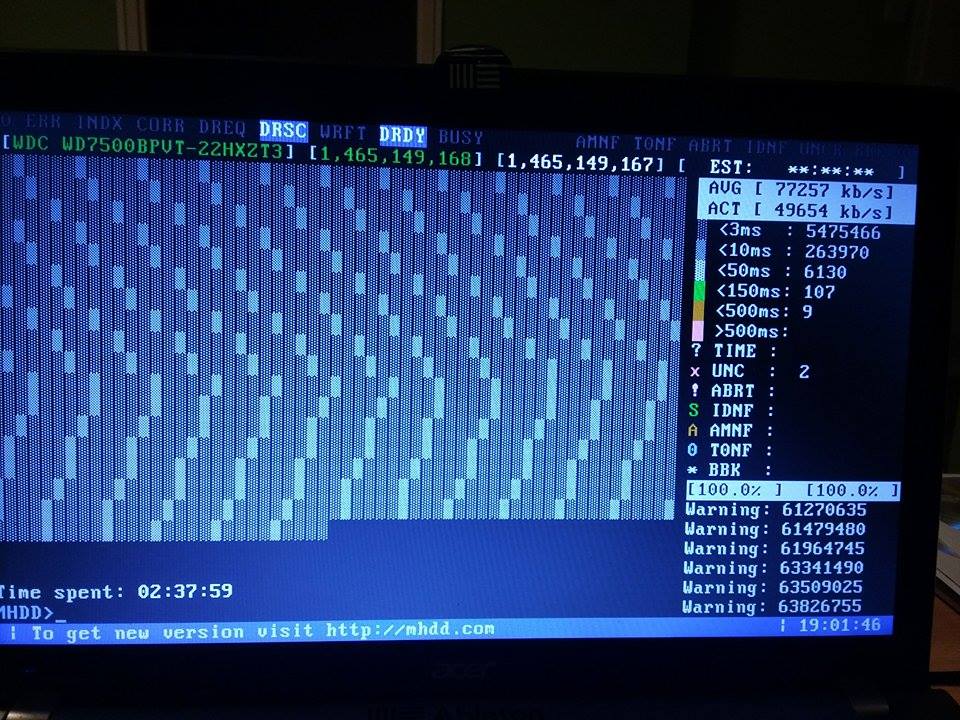 WDC WD7500BPVT-22HXZT3 - Nieudana próba czyszczenia dysku.