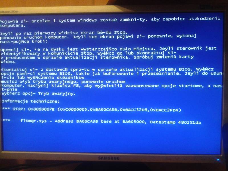 Windows XP - blue screen po instalacji service packa 3
