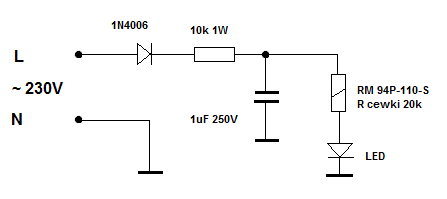 Prośba o ocenę prostego układu zasilania małej diody LED z 230 V~