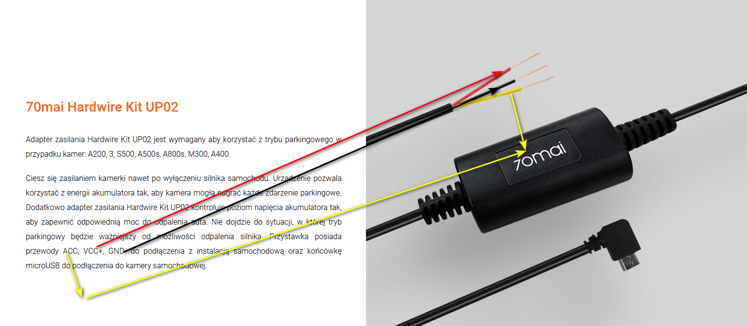 70mai UP02 Hardwire Kit - odwrotne podłączenie przewodów, kamera nie ...