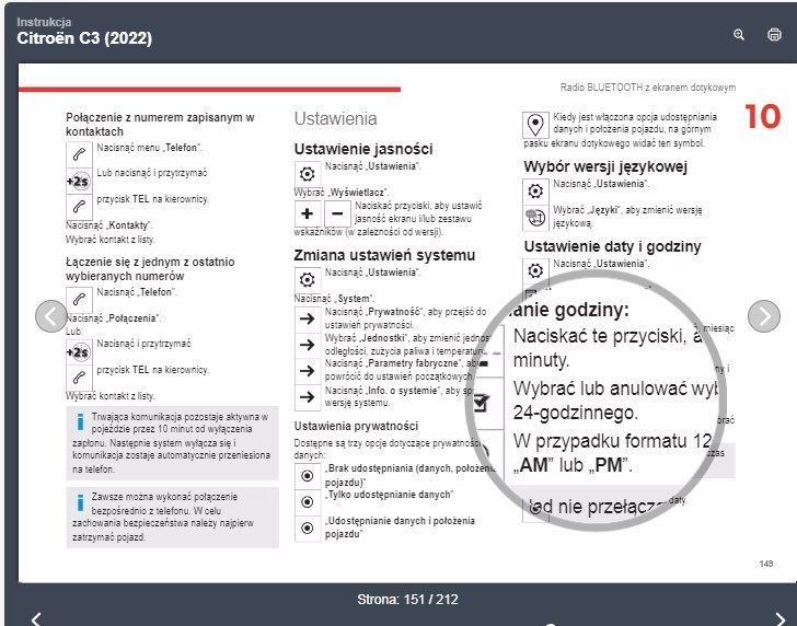 Jak zmienić format godziny z 12 na 24 w Citroenie C3?