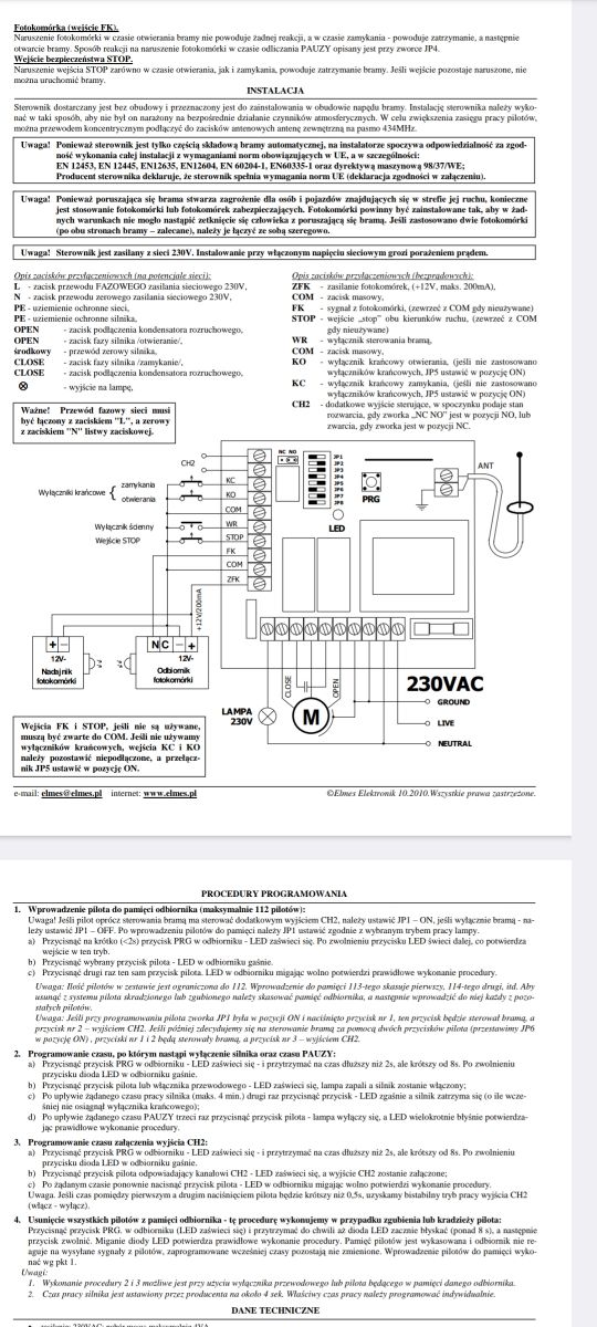 Jak podłączyć sterownik Elmes STP ver. 1.1 do napędu FAAC 740?