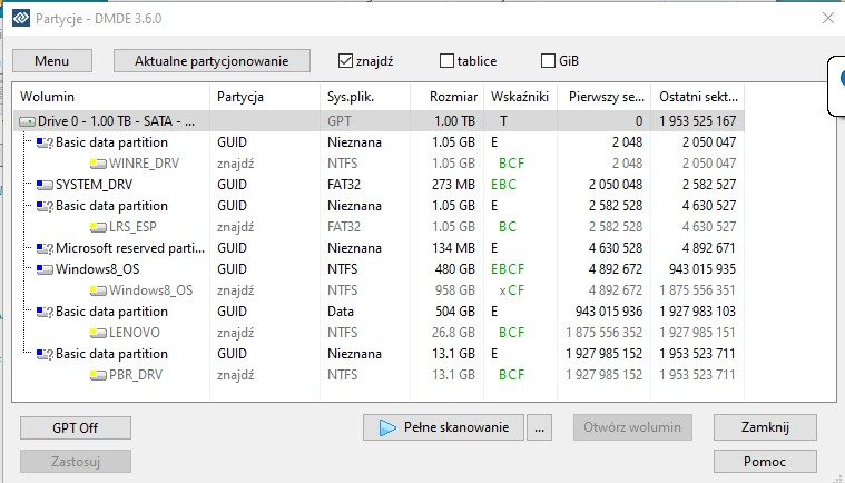 Odzyskanie danych po usunięciu woluminu w Windows 10