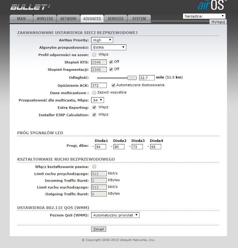 Ubiquiti Bullet 2 - tylko 19Mbps na 50m, pełne 70Mbps na telefonie