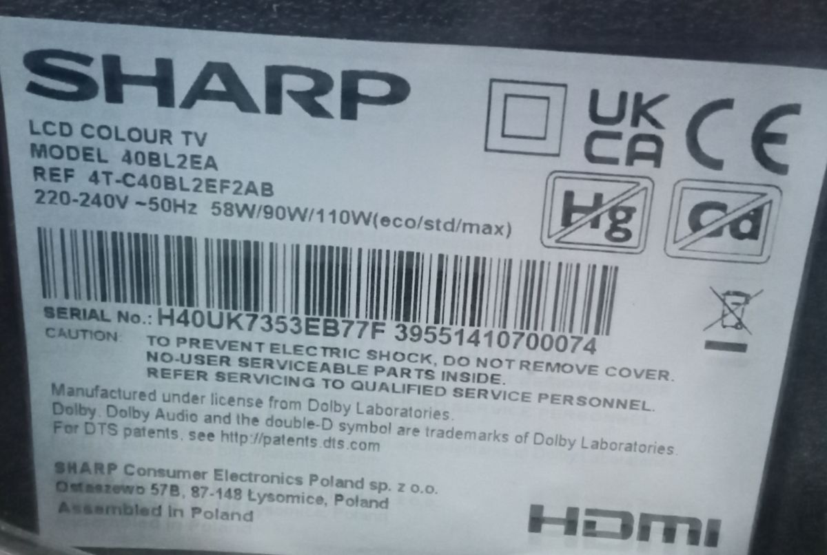 Telewizor SHARP 40BL5EA dziwne dźwięki z głosnika - elektroda.pl