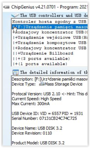 [Rozwiązano] Pendrive Emtec 128 GB - Tylko do odczytu, ChipGenius, Phison PS2251-19 ...
