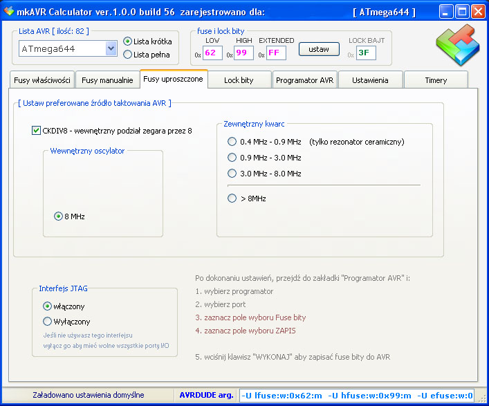 AVR fuse Calculator i programator graficzny z avrdude - 14