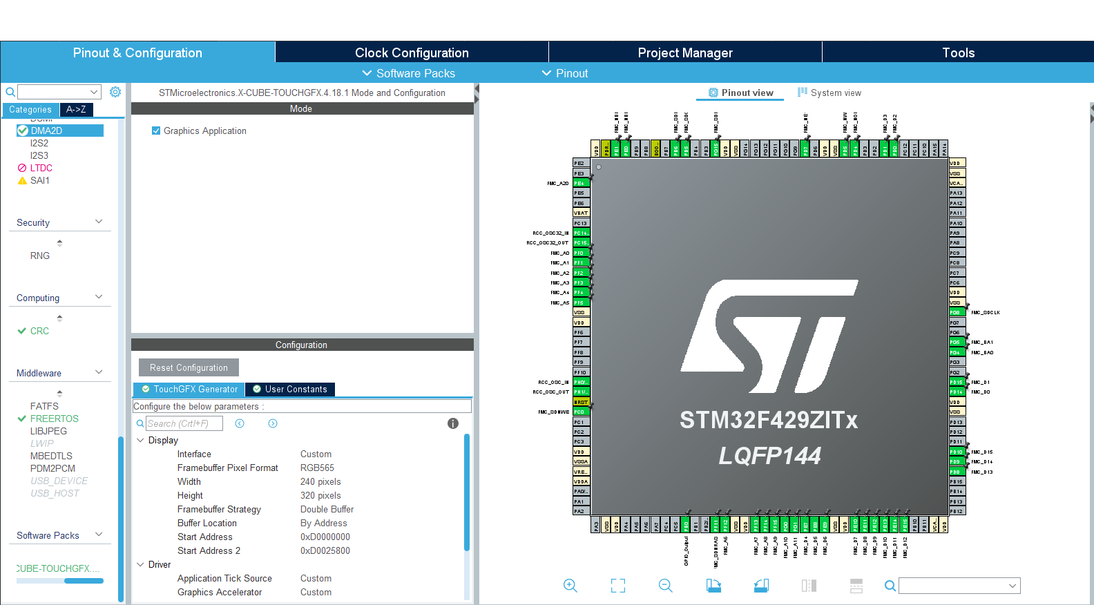 STM32f429 - Łączenie zewnętrznego SDRAM z wyświetlaczem LCD1 i TouchGFX przy użyciu FMC