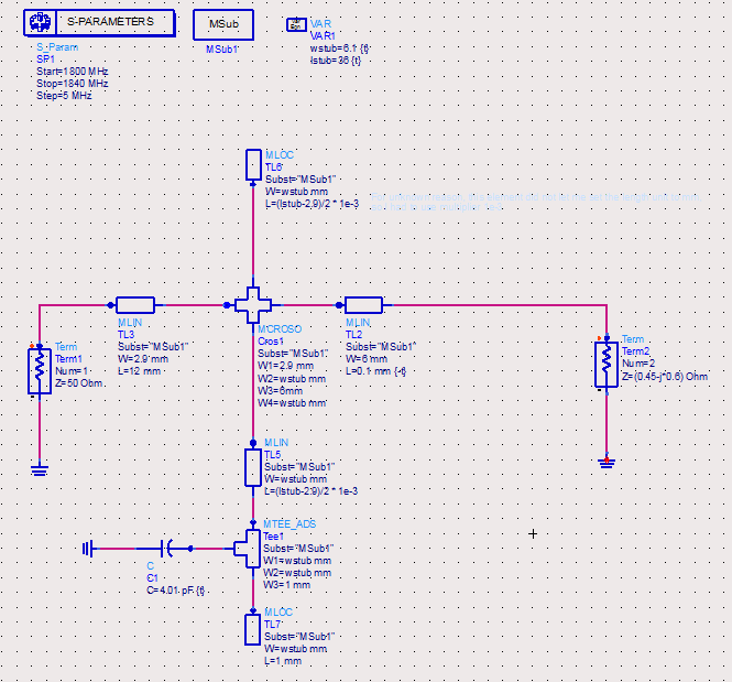 Microstrip Line impedance matching network required at 1825MHz using ...