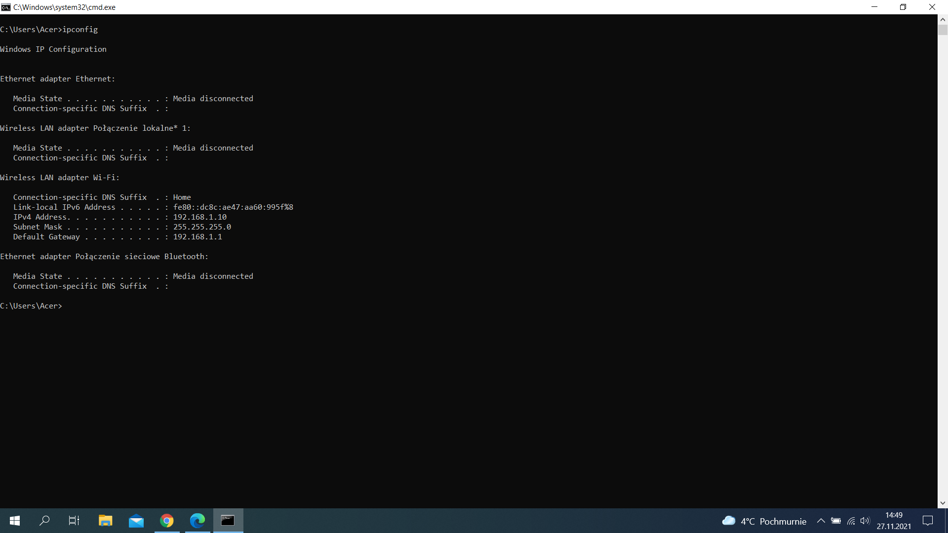 Brak dostępu do internetu mimo pełnego zasięgu Wi-Fi na laptopie Acer ...