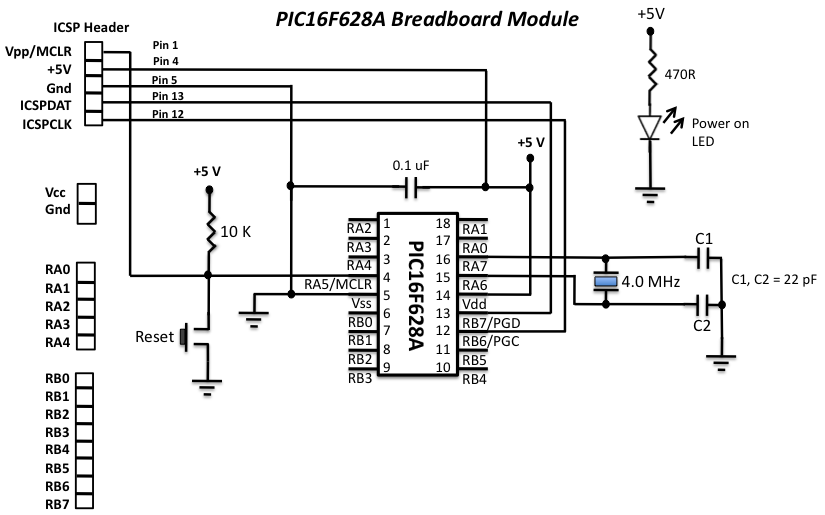 Pickit2 nie widzi PIC16F628A - Unknown device - schemat połączeń