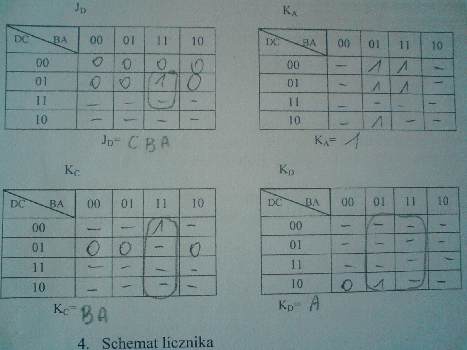 Tablica Karnaugha - licznik dziesiętny modulo 10 nie działa poprawnie