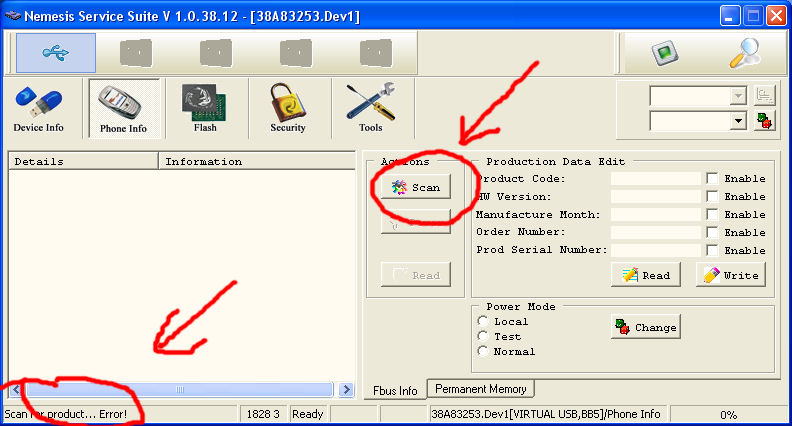 Nokia E-7 Nemesis Service Suite - jak przeskanować telefon przy poprawnych sterownikach?